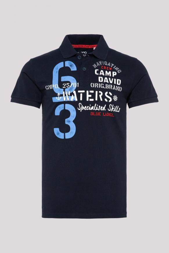 CAMP DAVID & SOCCX | Poloshirt aus Pikee mit Logo Artworks blue navy